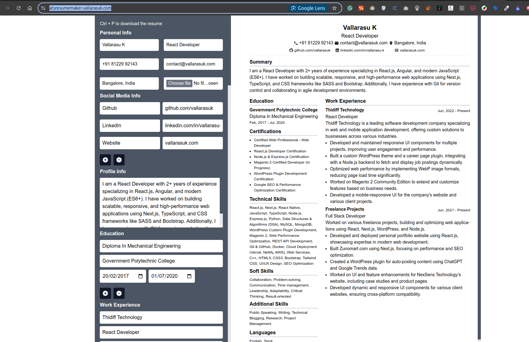 ATS Resume Maker Project