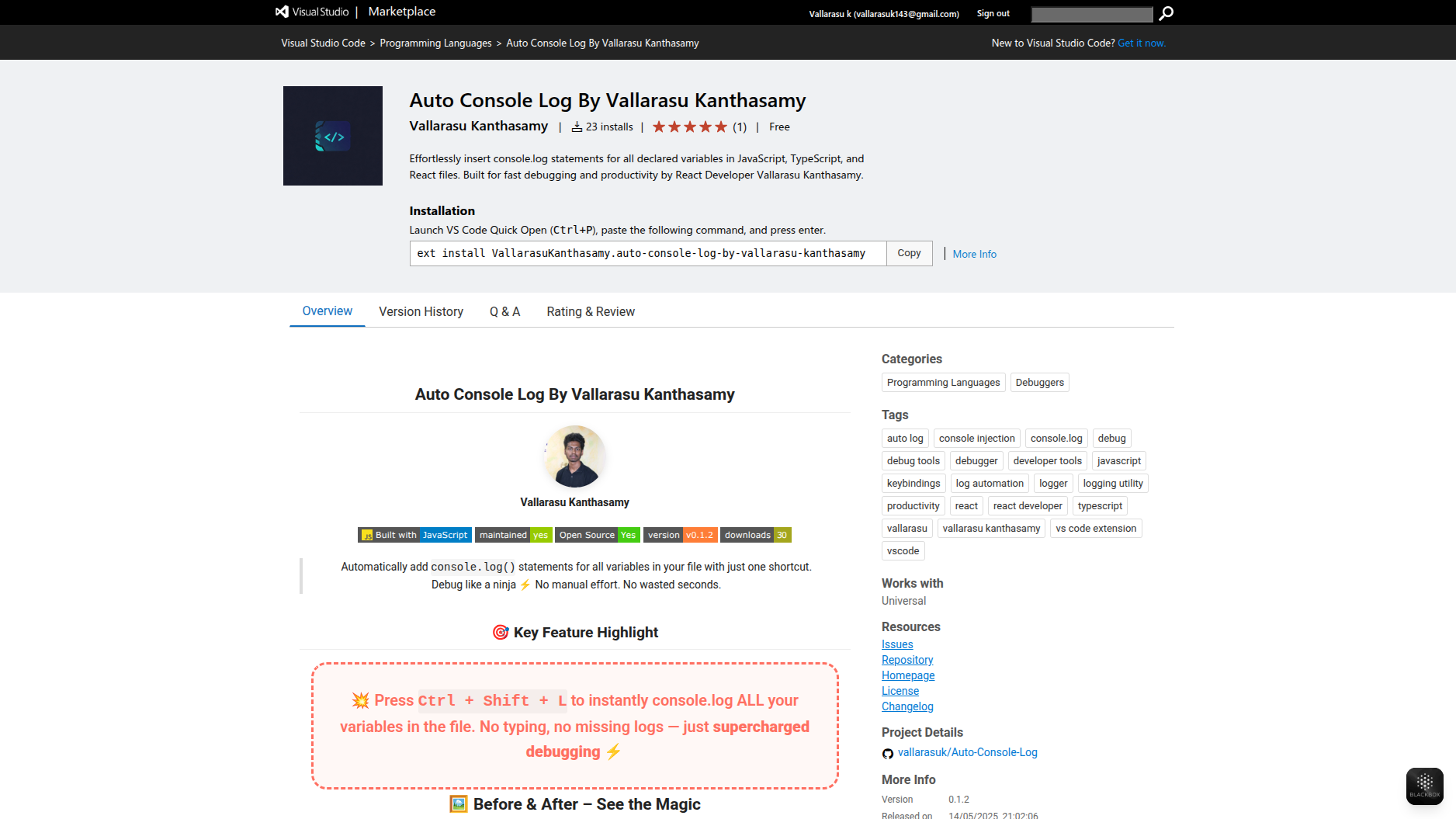 Auto Console Log VS code Extension Project